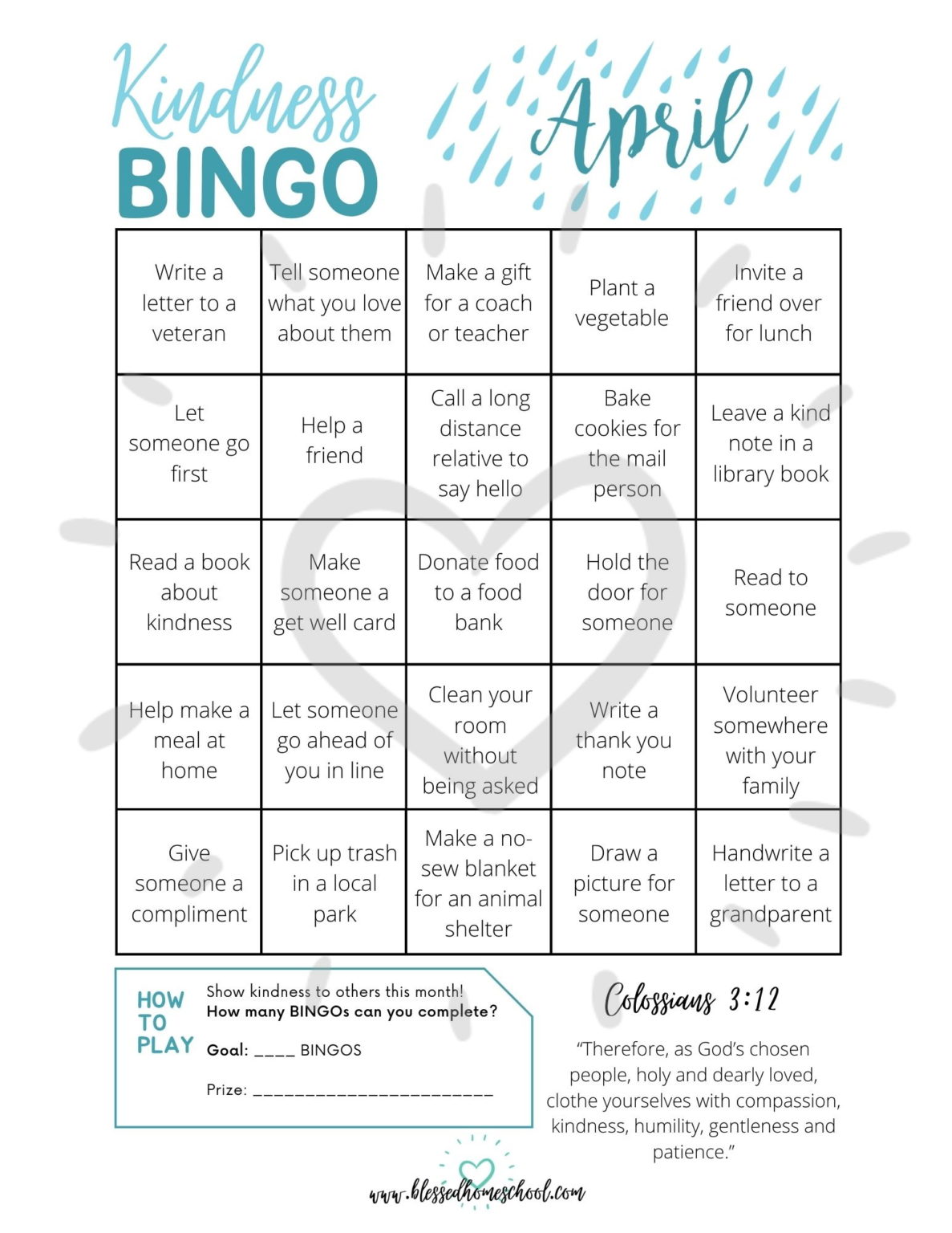Monthly Kindness Bingo | Random Acts of Kindness for Kids