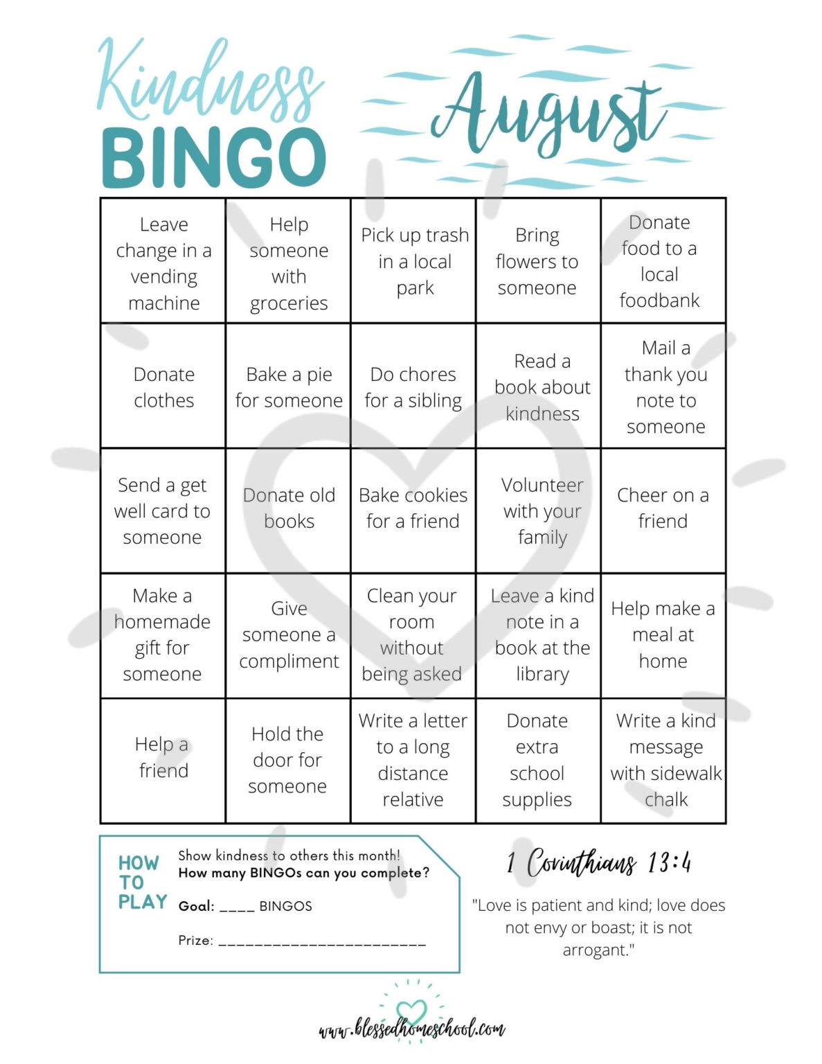 Monthly Kindness Bingo | Random Acts of Kindness for Kids