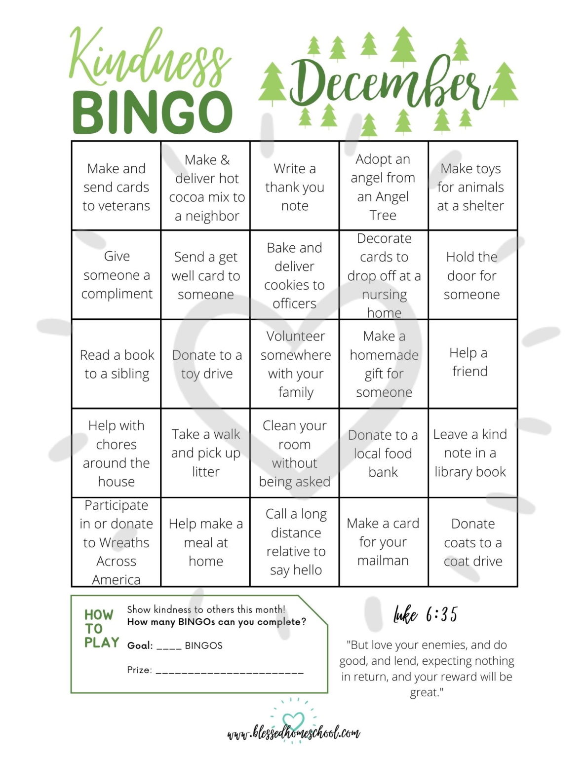 Monthly Kindness Bingo | Random Acts of Kindness for Kids