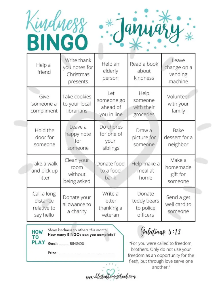 Monthly Kindness Bingo | Random Acts of Kindness for Kids