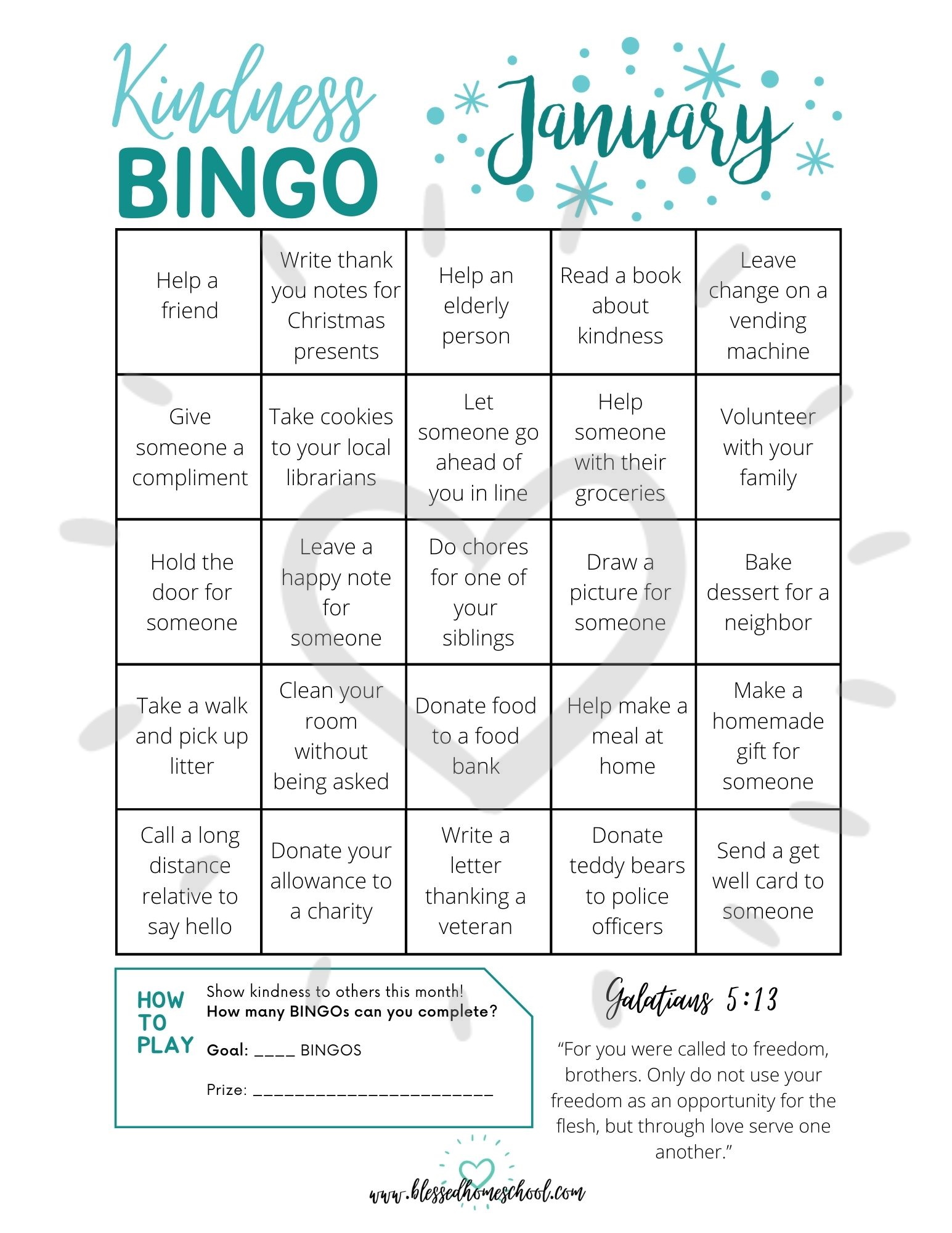 Monthly Kindness Bingo | Random Acts of Kindness for Kids