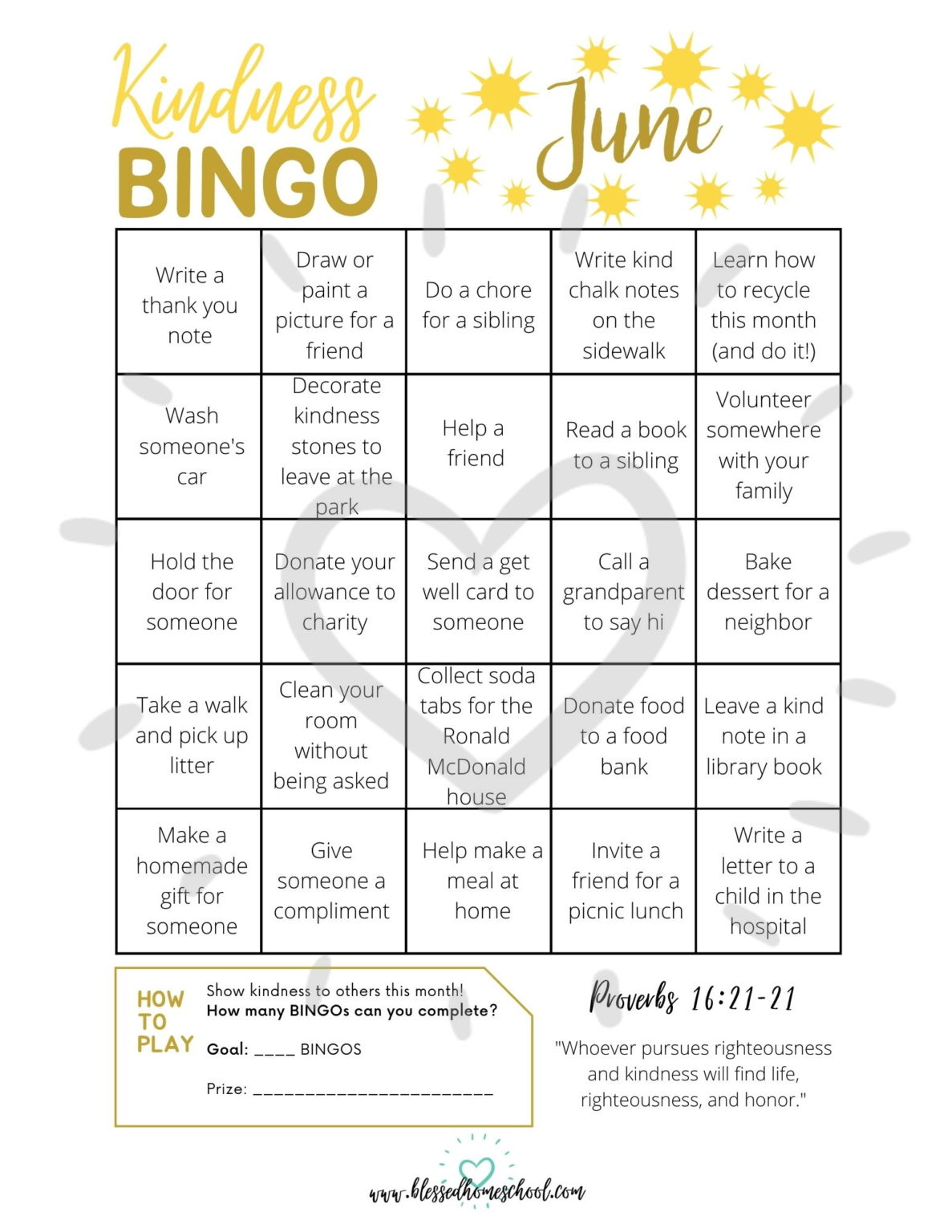 Monthly Kindness Bingo | Random Acts of Kindness for Kids