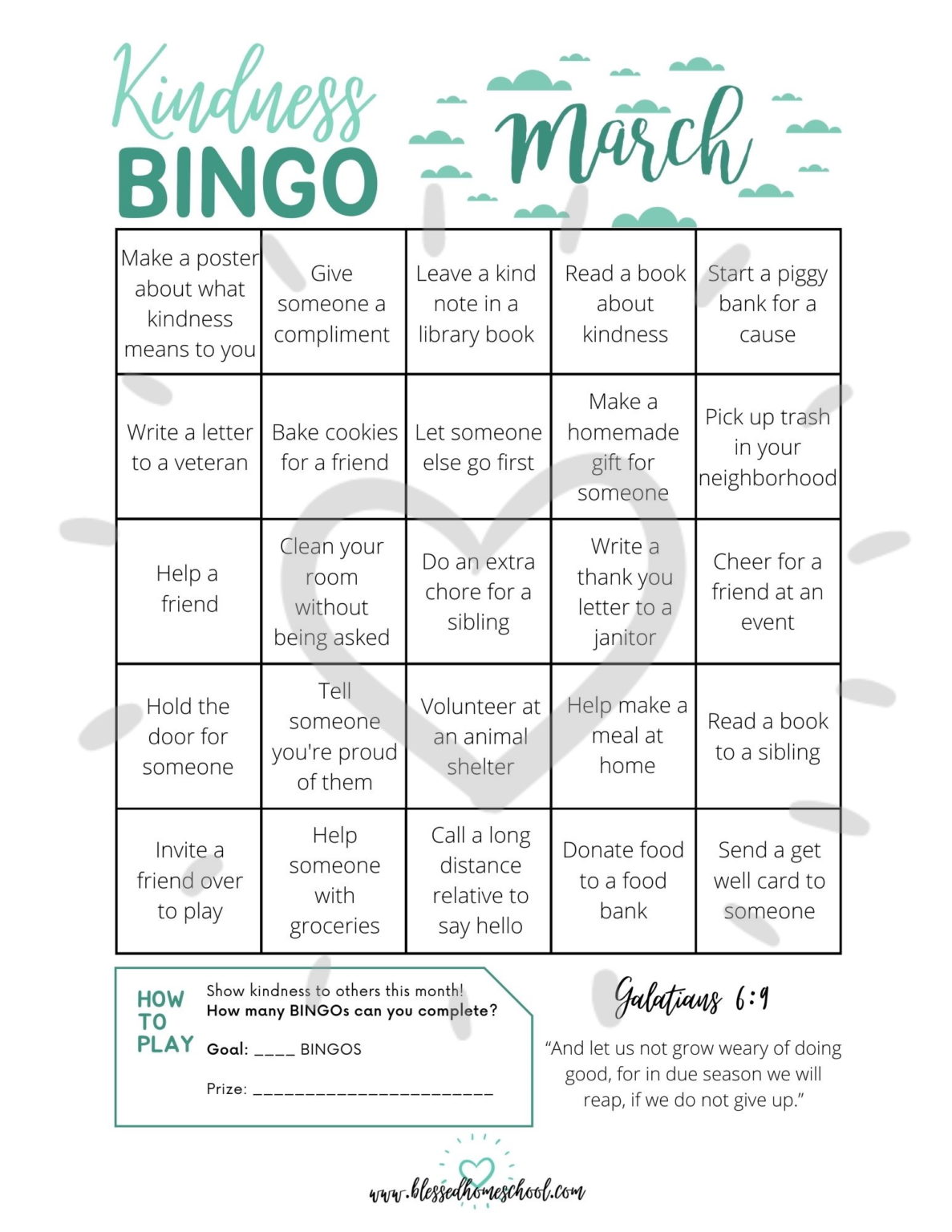 Monthly Kindness Bingo | Random Acts of Kindness for Kids