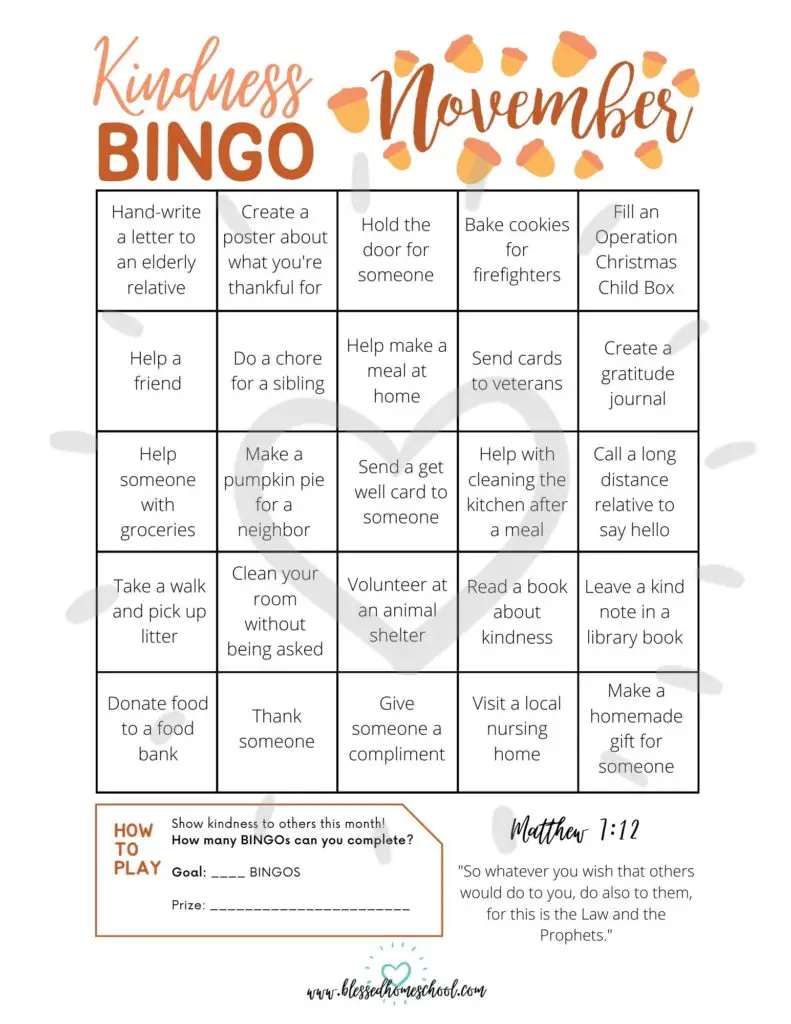 Monthly Kindness Bingo | Random Acts of Kindness for Kids