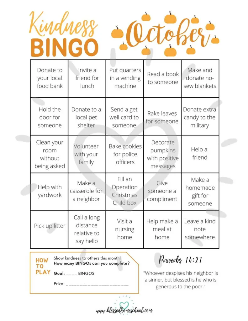 Monthly Kindness Bingo | Random Acts of Kindness for Kids