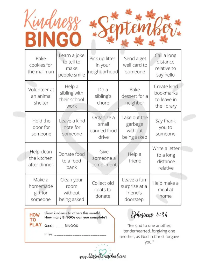 Monthly Kindness Bingo | Random Acts of Kindness for Kids