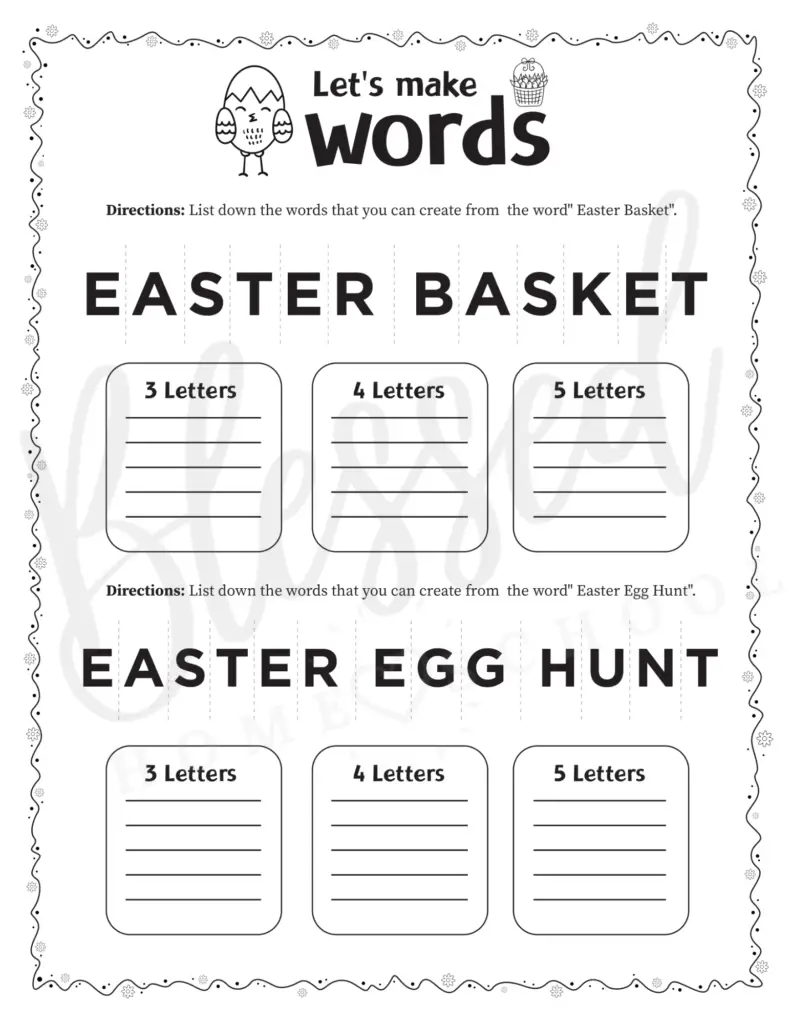Easter Printable Worksheets for Elementary School
