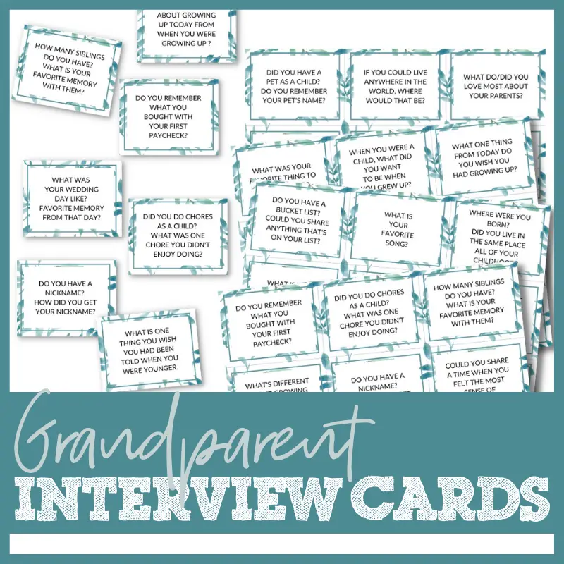 Grandparent's Day Activity: Grandparent Interview Cards