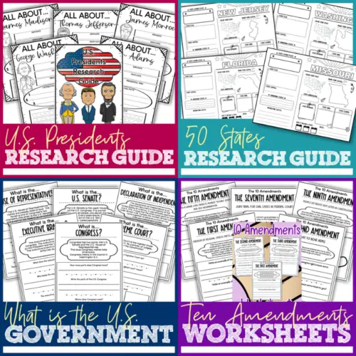 United States History Research Worksheets Bundle