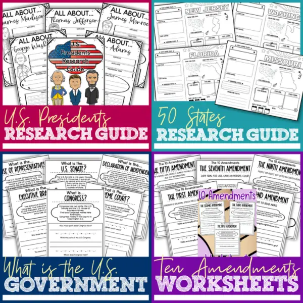 United States History Research Worksheets Bundle