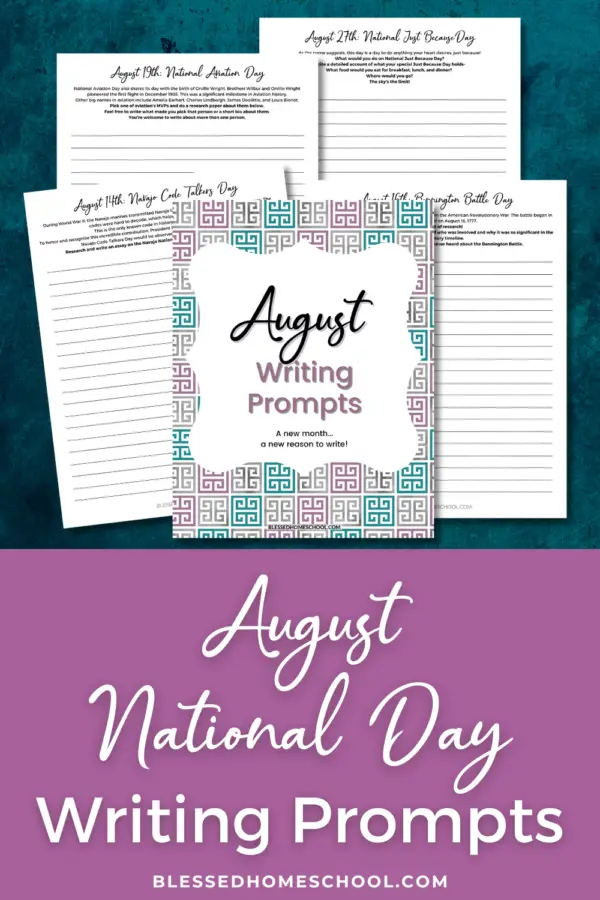 August Writing Prompts Printable {Journal the National Days}
