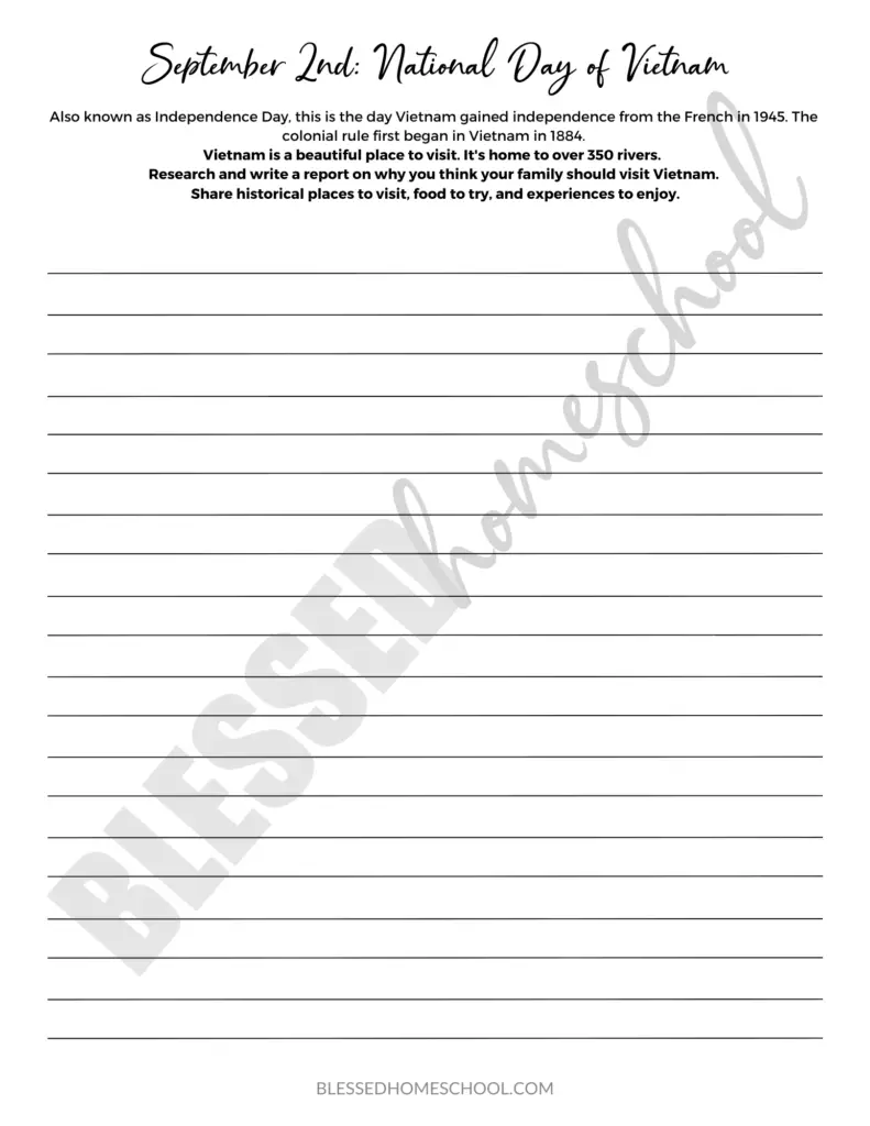 September Writing Prompts {Celebrate Each National Day!}