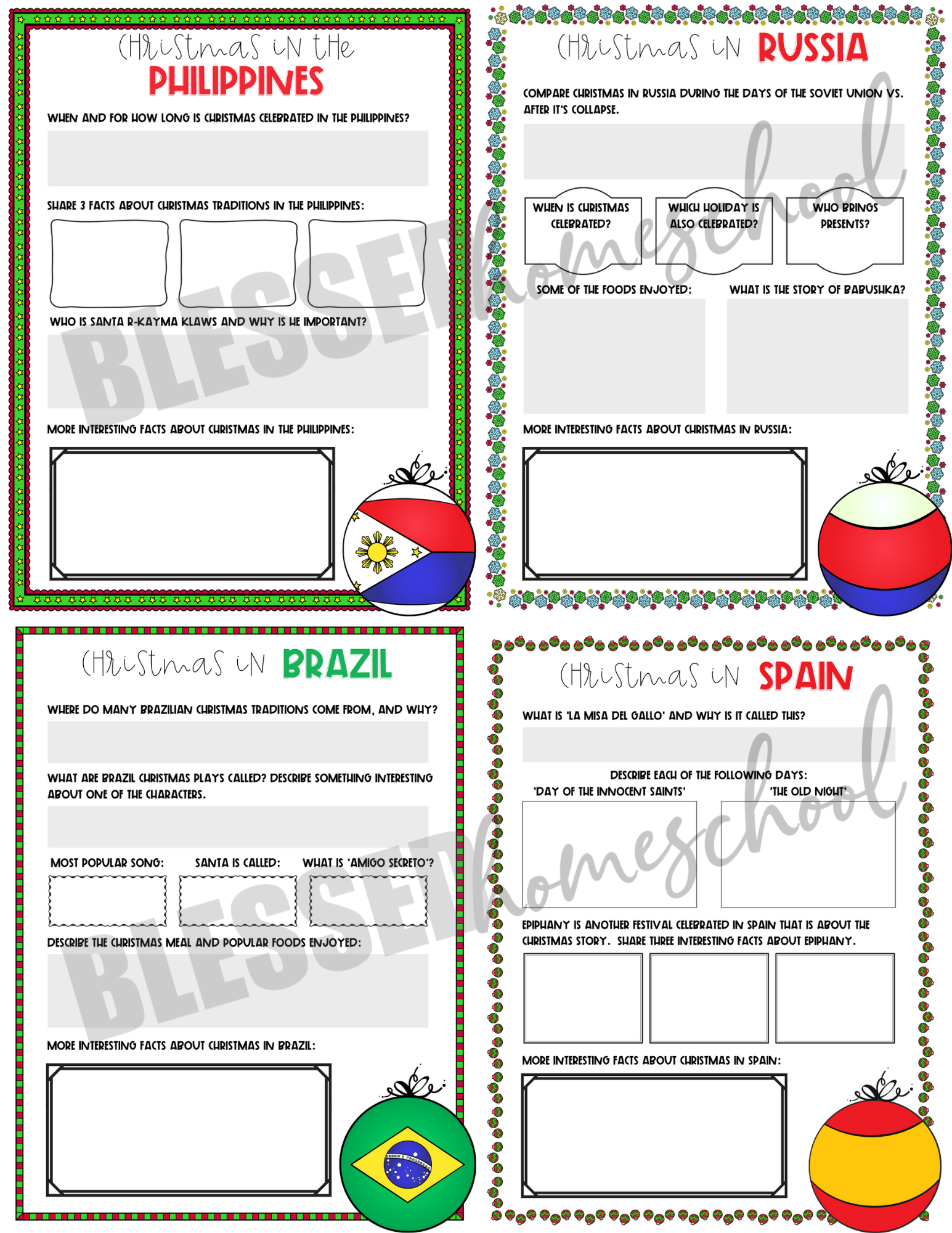 Christmas Around the World Worksheets for Kids