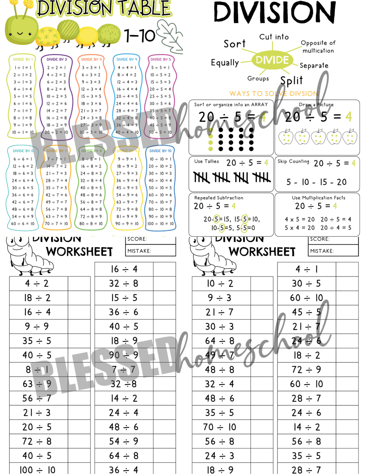 Division Practice Worksheets for Elementary Students