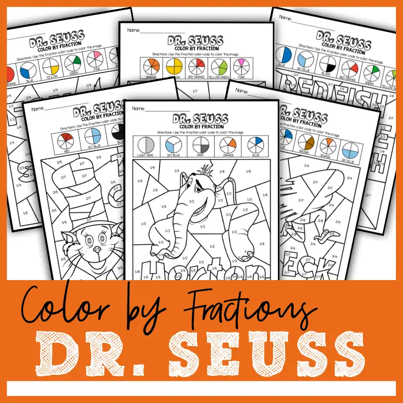 Dr. Seuss Color by Fraction for Elementary Students