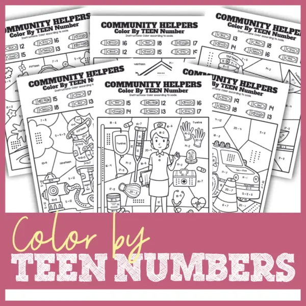 Color by Teen Numbers Worksheets for Elementary Students