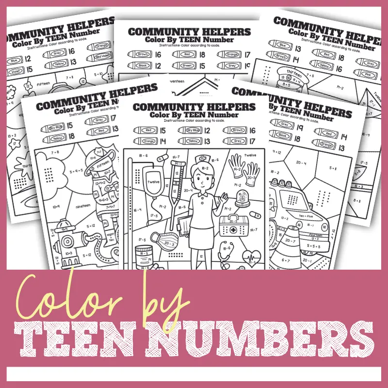 Color by Teen Numbers Worksheets for Elementary Students