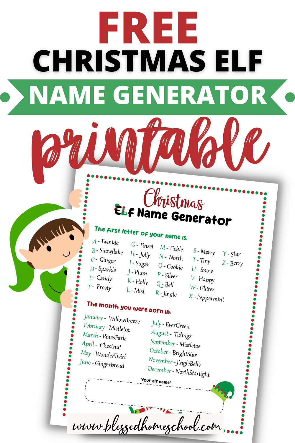 Christmas Elf Name Generator Printable {FREE Download}