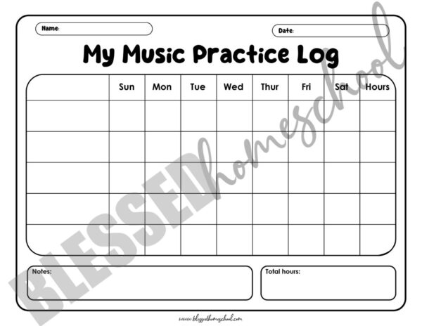 Printable Music Practice Logs for Kids