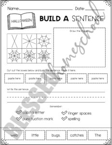 Halloween Build a Sentence Worksheets for Kids
