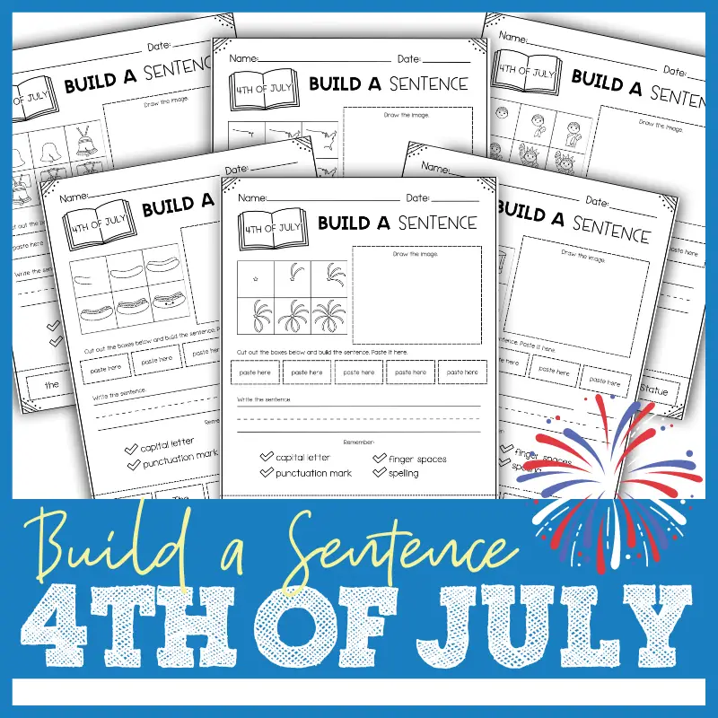 4th of July Build a Sentence Worksheets for Kids