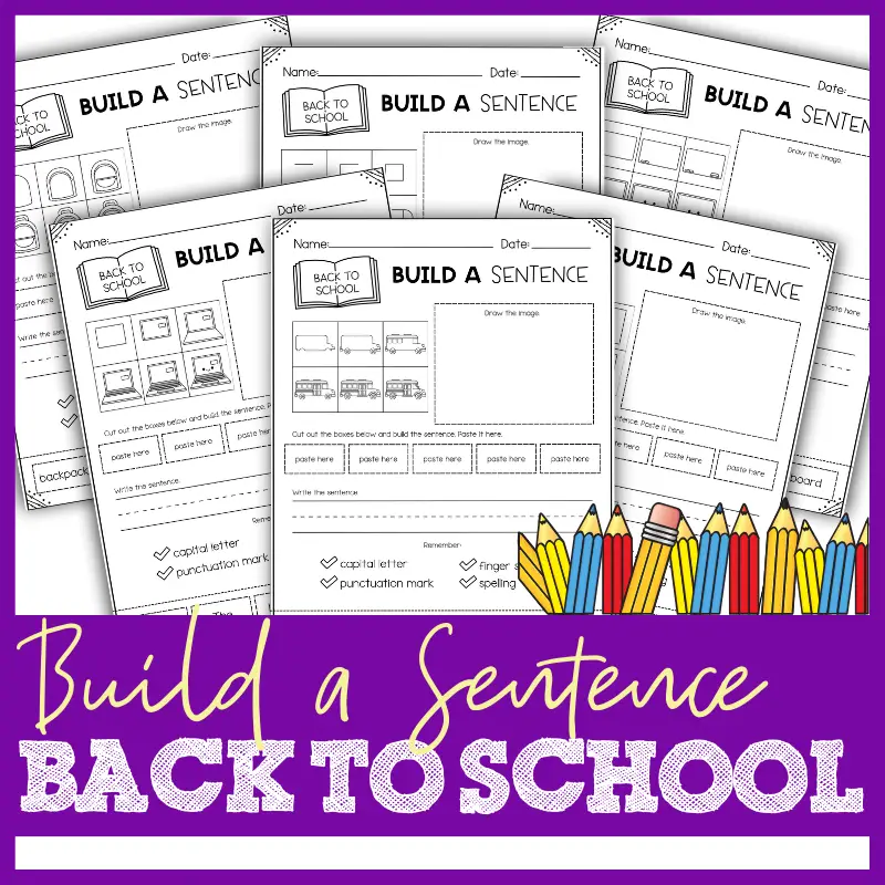 Back to School Build a Sentence Worksheets for Kids
