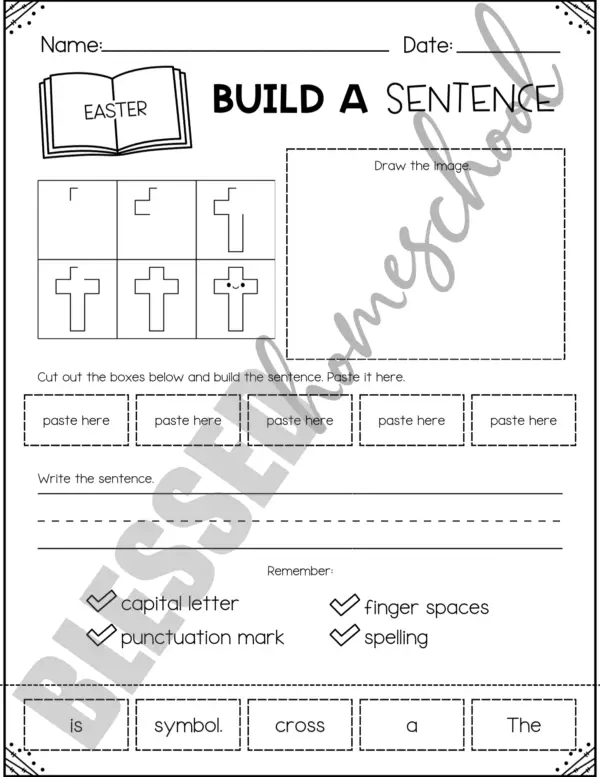 Easter Build a Sentence Worksheets for Kids