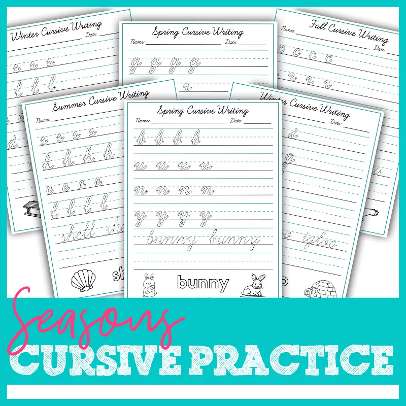 Four Seasons Cursive Practice—Cursive Handwriting Worksheet