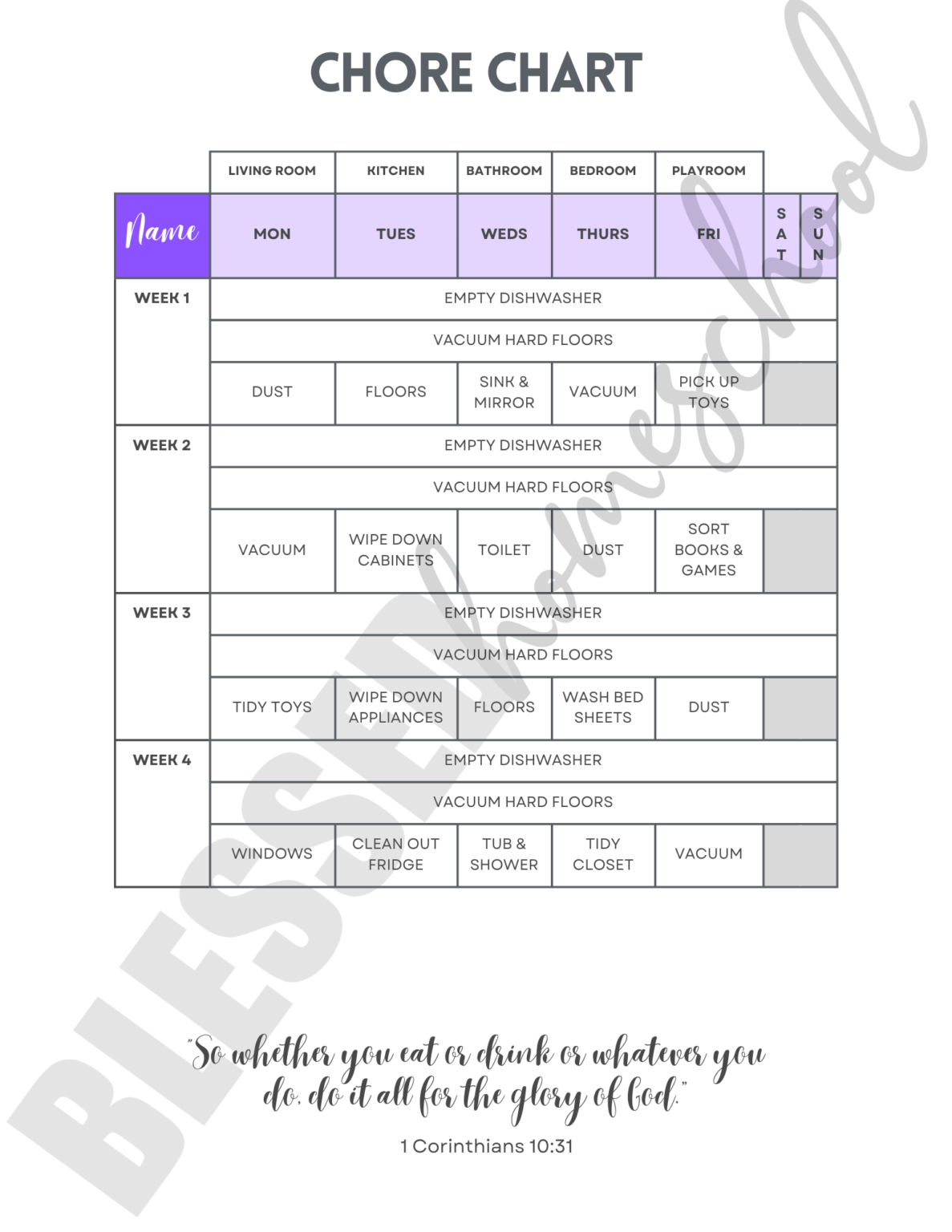 Personalized Zone Cleaning Chore Charts (Canva Template)